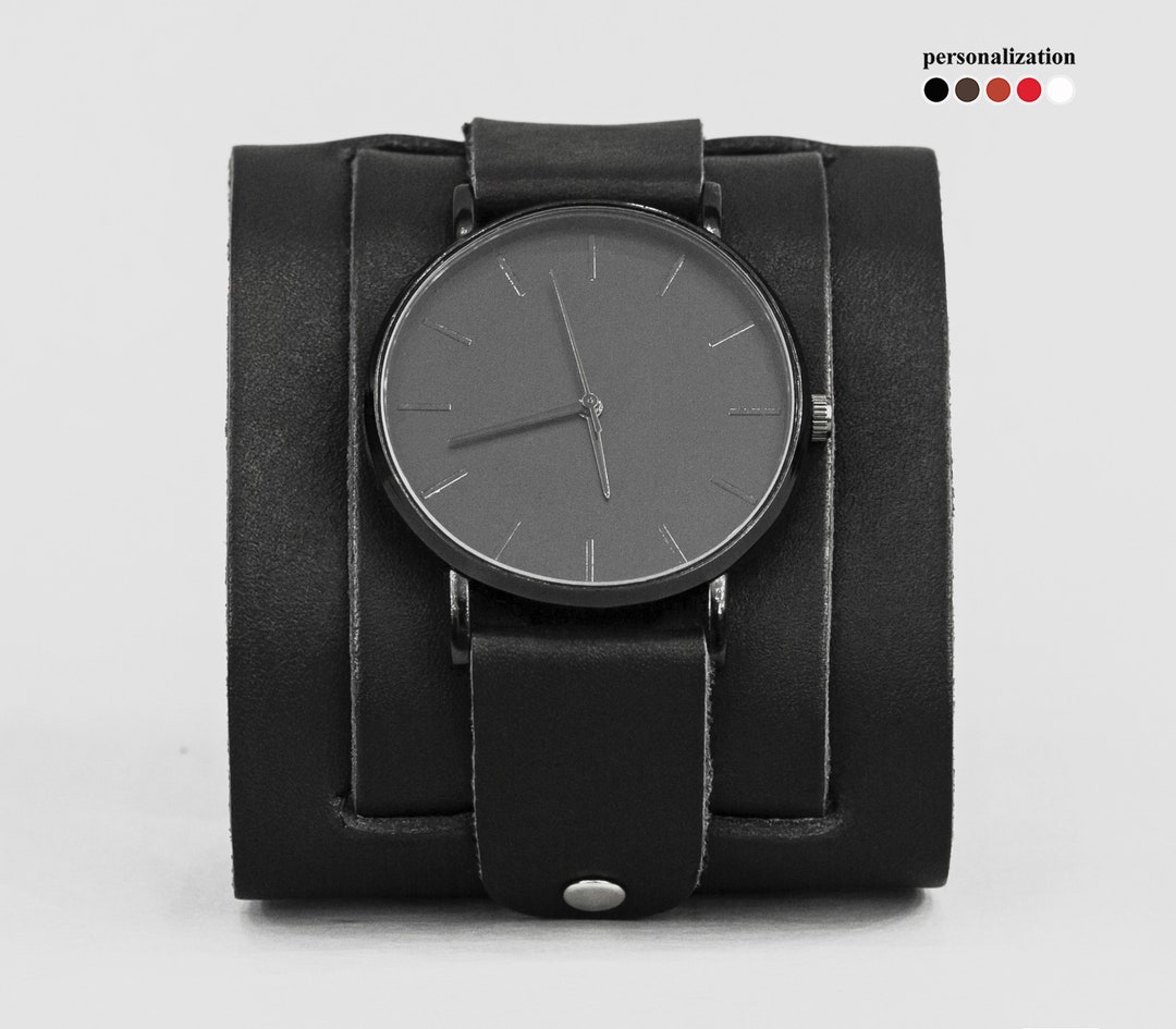Wide Leather Watch Cuff Band for Men or Women, Leather Watch Strap for ...