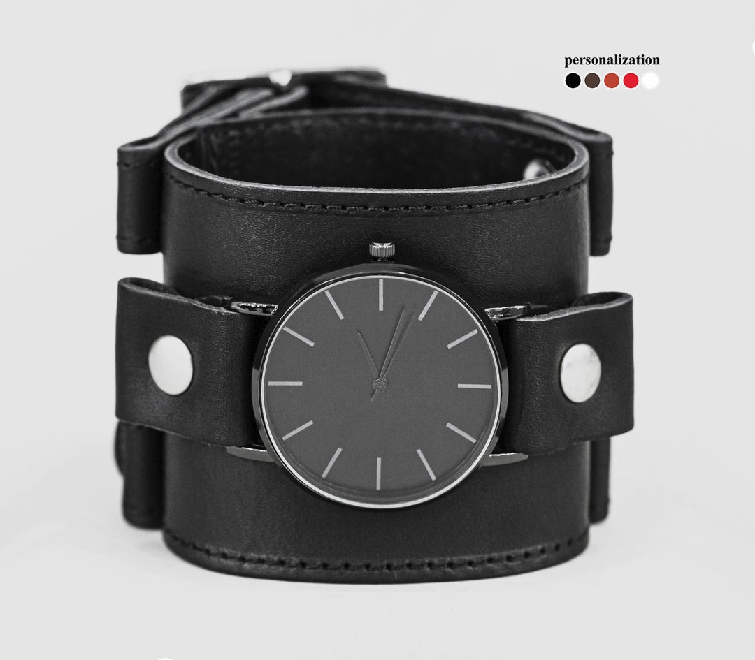 Wide Leather Watch Strap for Men or Women - Wide Leather Cuff Watch ...