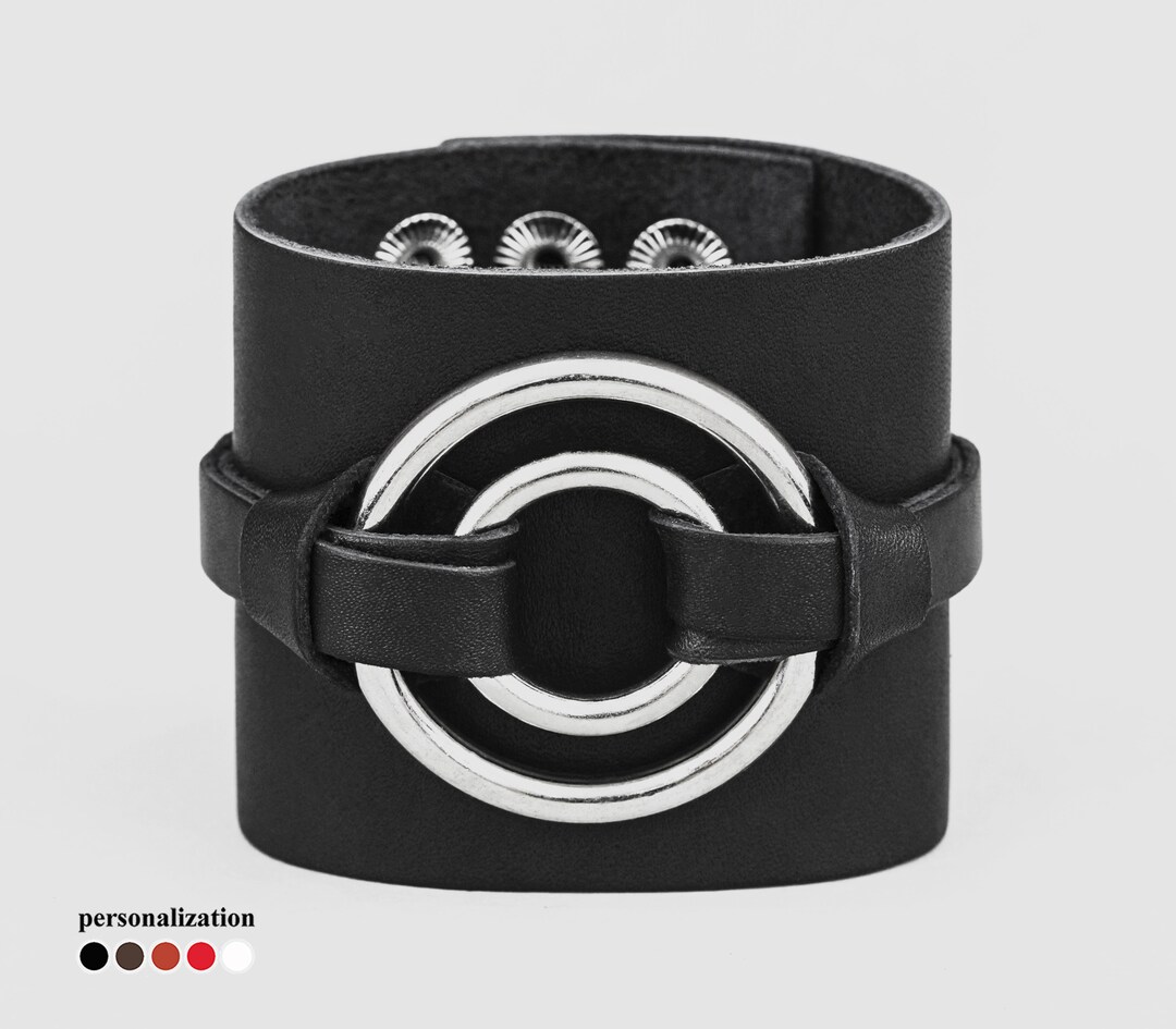 Rocker Wide Leather Cuff Bracelet Leather Gothic Wristband for Woman or ...