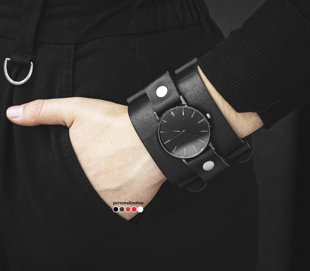 Wide Leather Watch Strap for Men or Women - Wide Leather Cuff Watch ...
