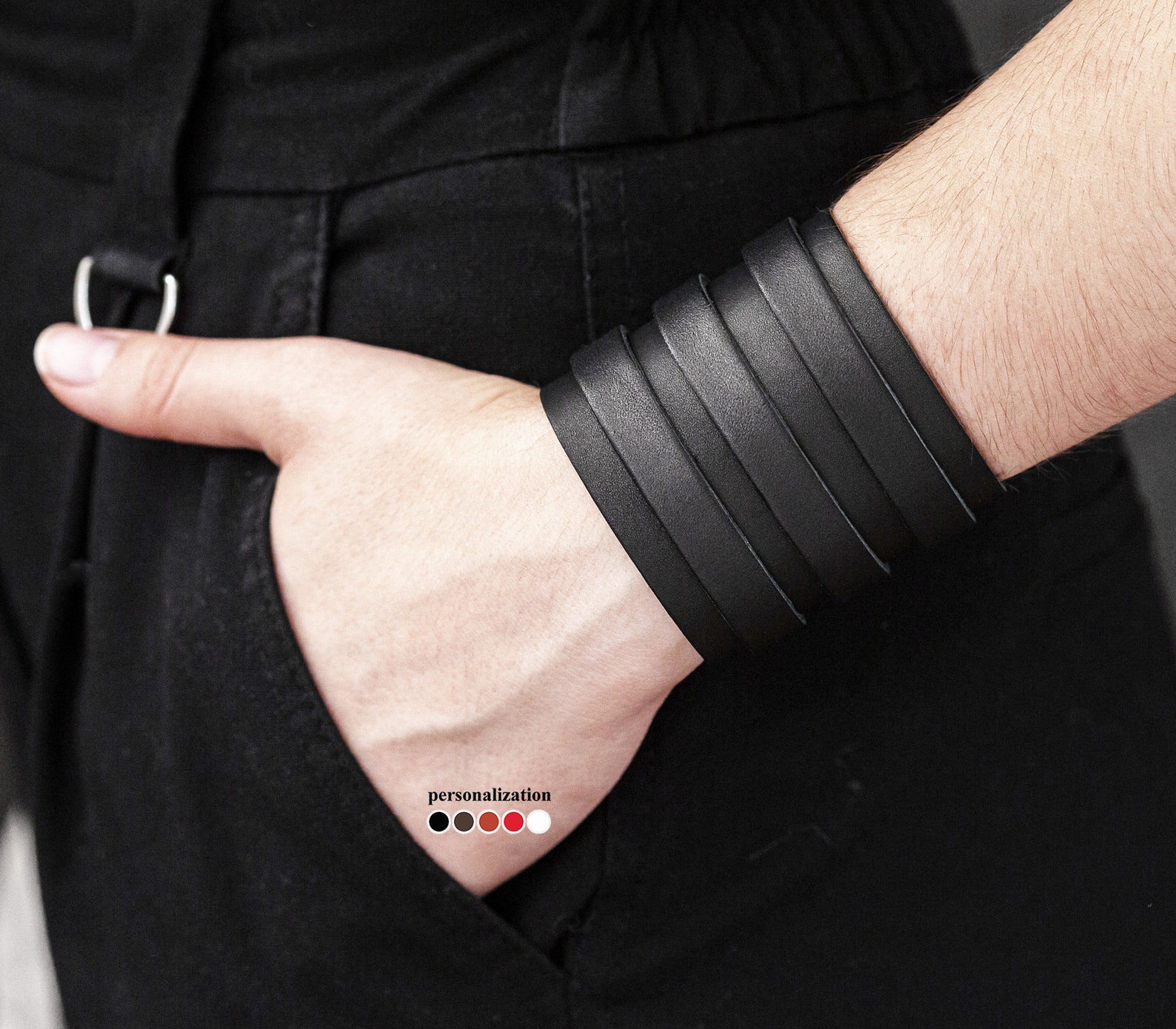 Wide Leather Cuff Bracelet for Men or Women for Wrist From 4.7 to 9.4 ...