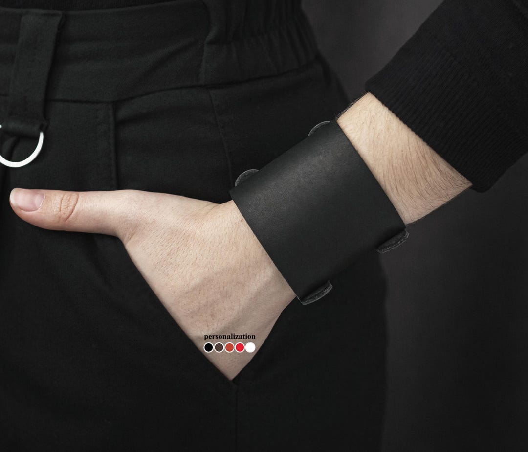 Wide Leather Bracer for Men or Women, Wide Leather Cuff Bracelet Arm ...
