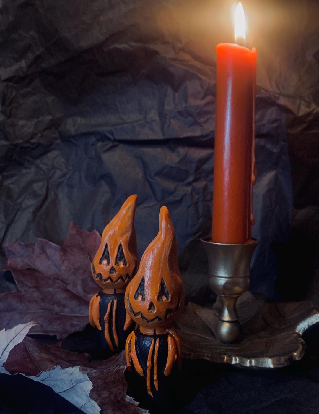 Handmade Samhain Candle Peg Doll: Halloween Jack-o'-lantern Decor - Etsy
