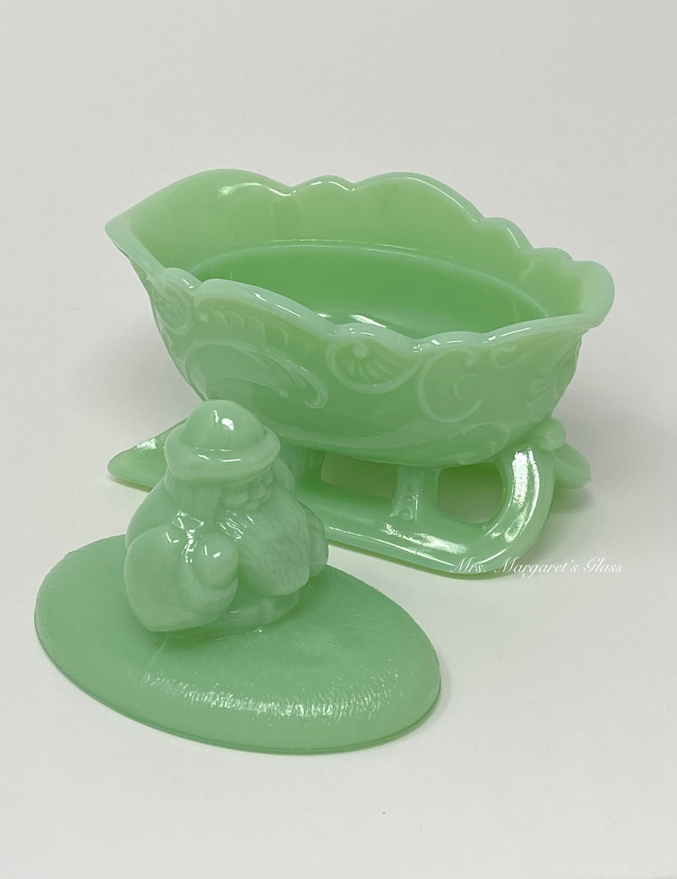 Mosser Glass Jadeite Lidded Santa Claus on Sleigh - Etsy