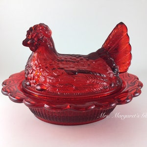 Mosser Glass Ruby Red Hen on Nest - Etsy