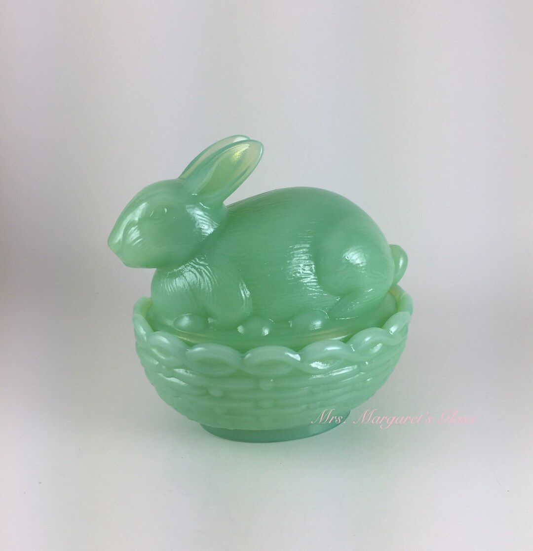 Mosser Glass Jadeite Bunny Rabbit on Basket - Etsy