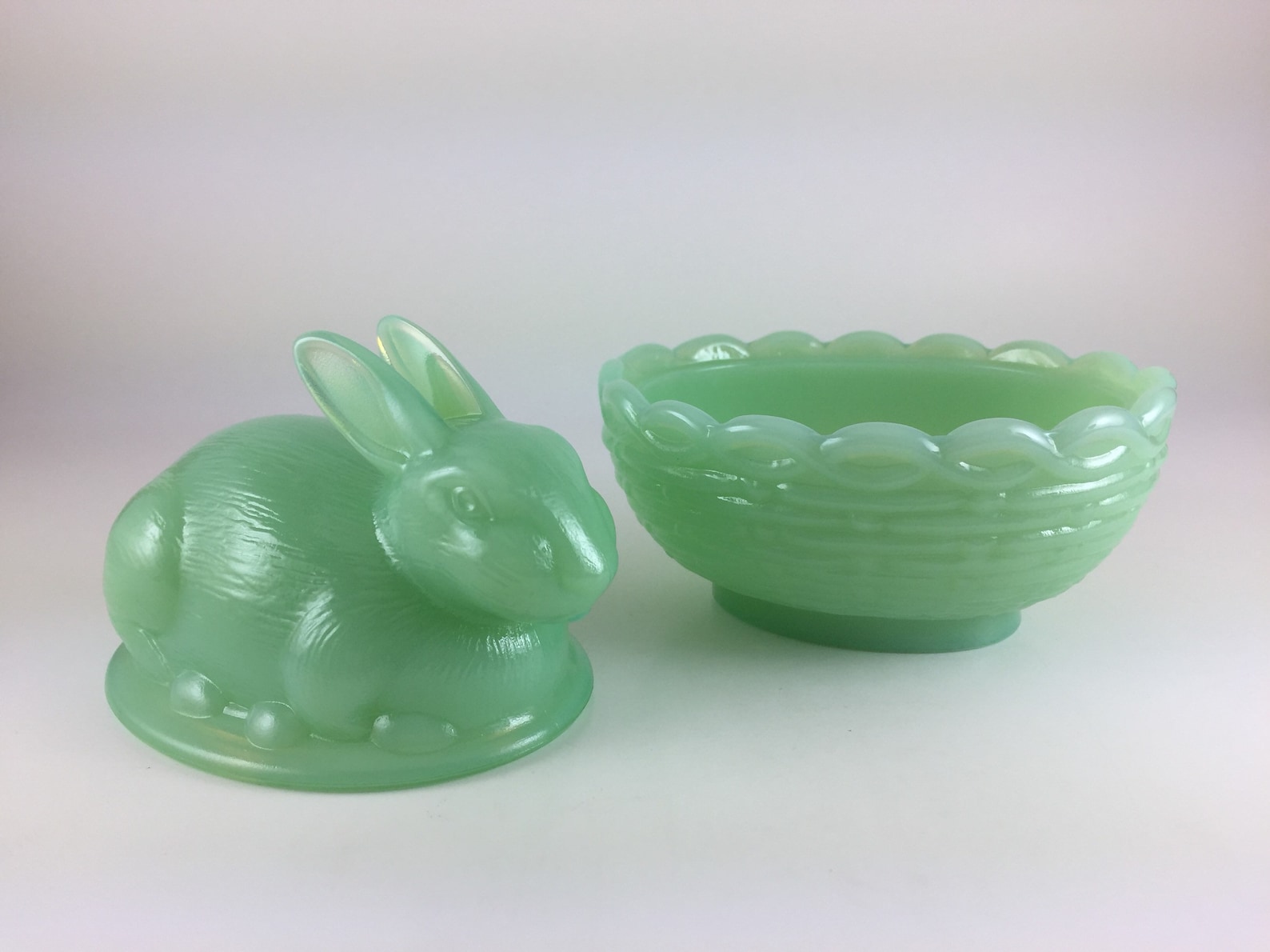 Mosser Glass Jadeite Bunny Rabbit on Basket - Etsy
