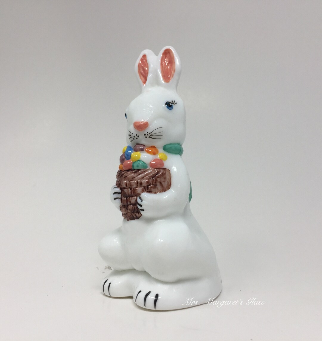 Mosser Glass Hand Painted Milk White Bunny Rabbit With Basket - Etsy