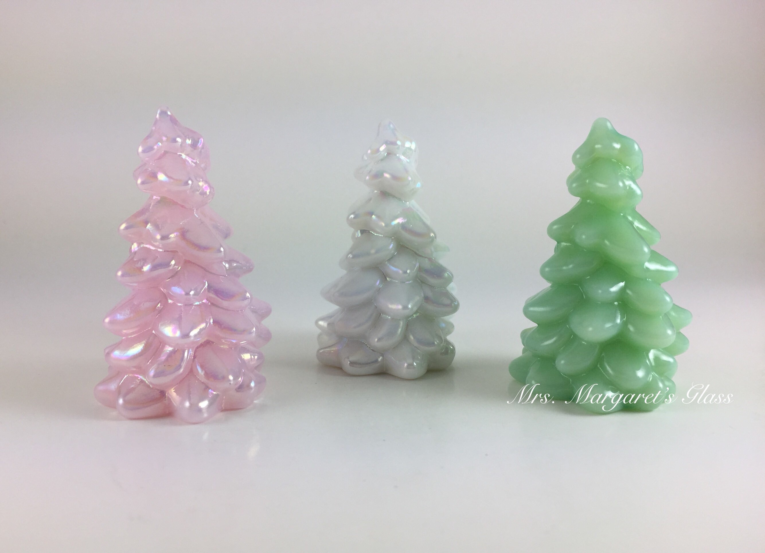 Set of Three Mosser Glass Christmas Trees. Jadeite. Milk White Carnival ...