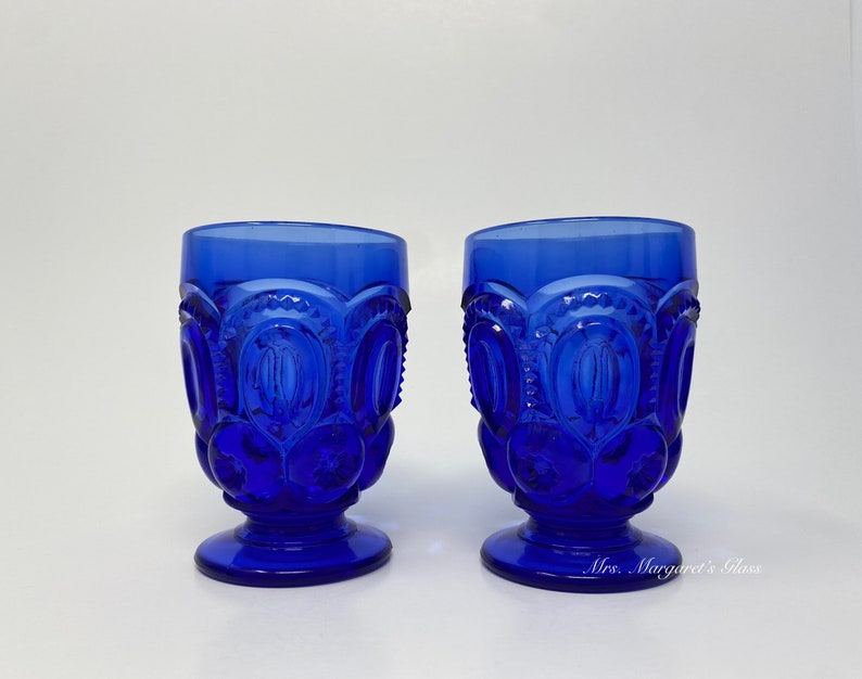Set of Two. Weishar Glass Cobalt Blue Moon & Stars Footed Juice ...
