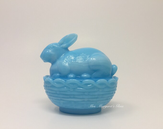 Mosser Glass Robin's Egg Blue Bunny Rabbit on Basket - Etsy