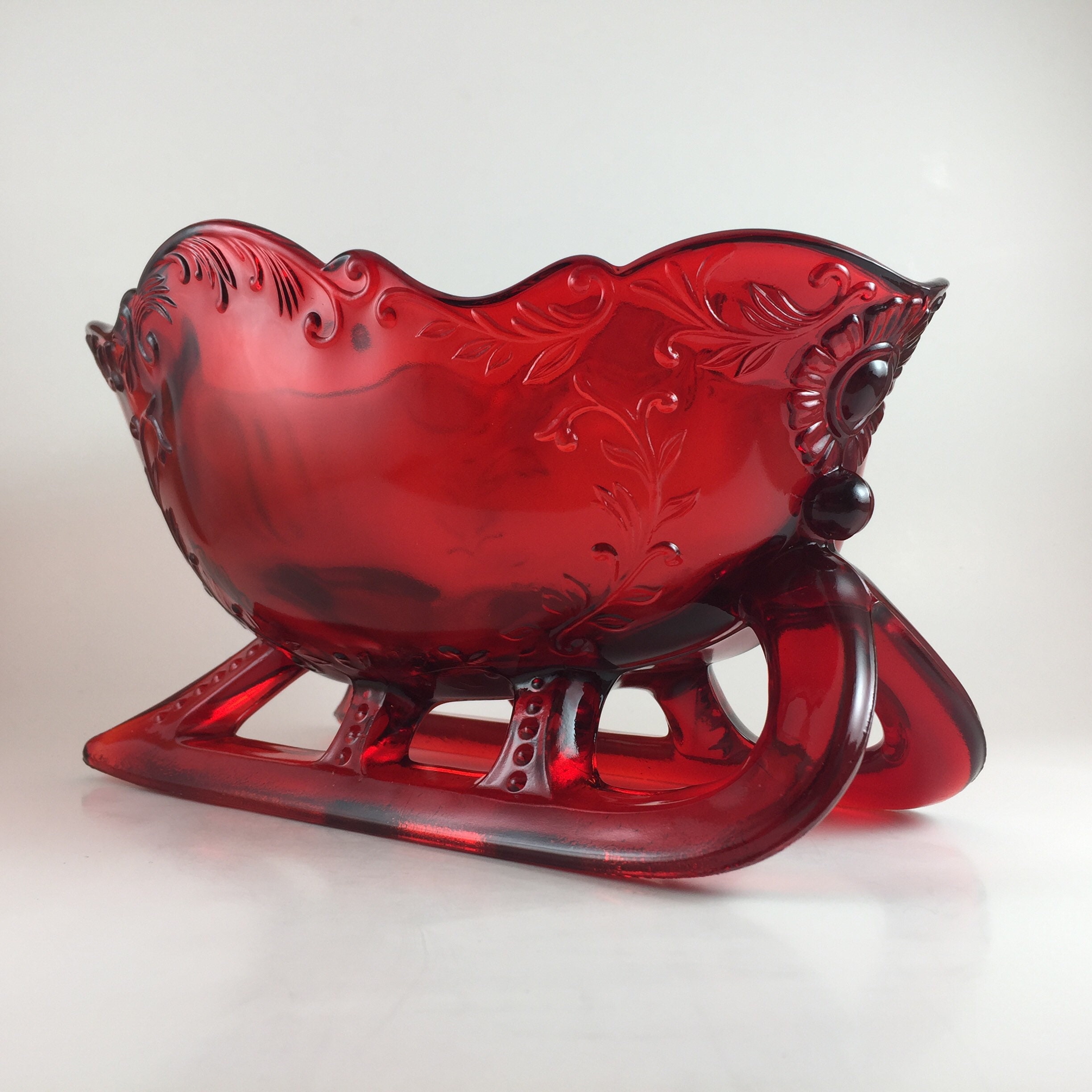 Mosser Glass Large Ruby Red Christmas Santa Sleigh