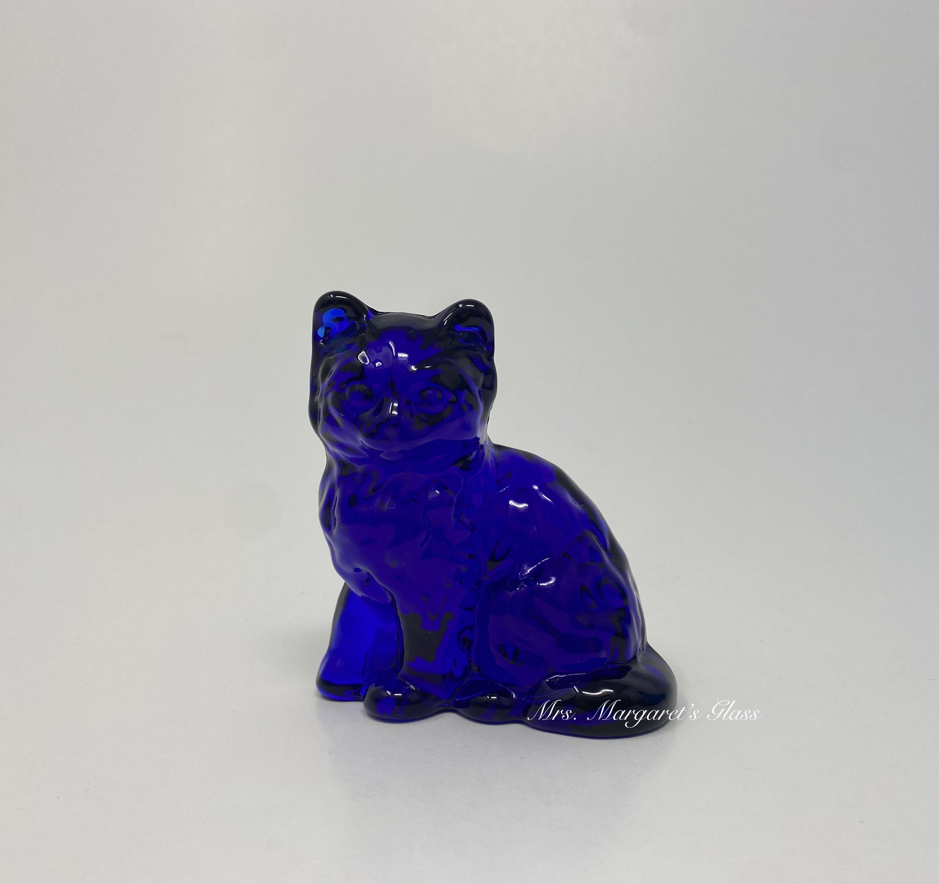 Mosser Glass Cobalt Blue Cat Kitten Figure