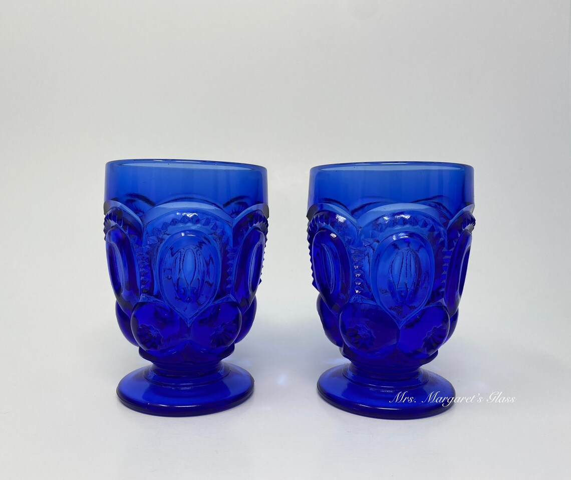 Set of Two. Weishar Glass Cobalt Blue Moon & Stars Footed Juice ...