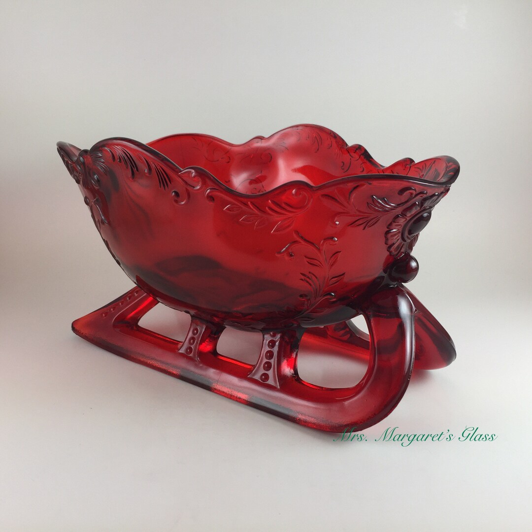 Mosser Glass Large Ruby Red Christmas Santa Sleigh - Etsy