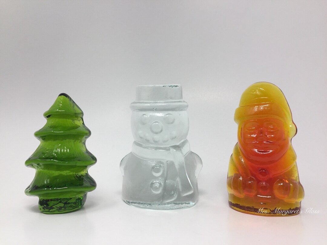 Blenko Glass Christmas Holiday Figurine Trio. Olive Green Christmas ...