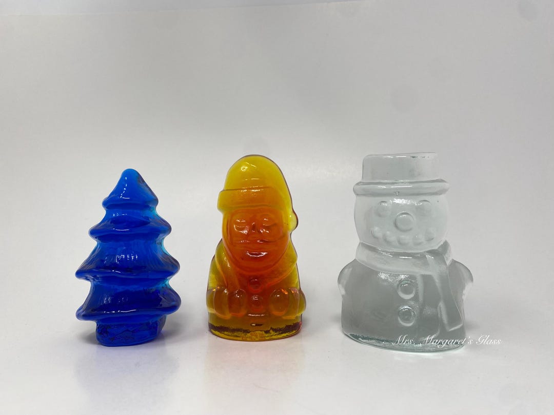 Blenko Glass Christmas Holiday Figurine Trio. Blue Christmas Tree ...
