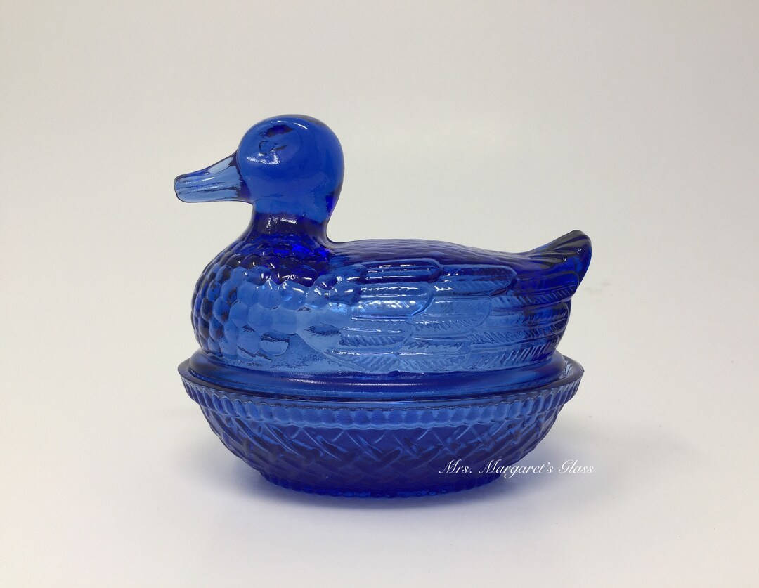 Wilkerson Glass Cobalt Blue Uranium Glow Duck on Nest - Etsy