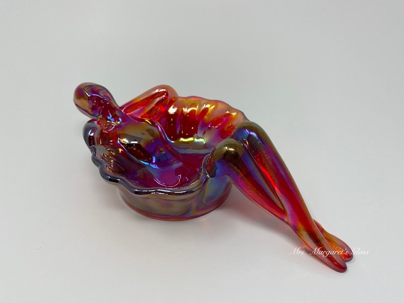 Mosser Glass Ruby Red Carnival Iridescent Bathing Beauty Lady Soap ...