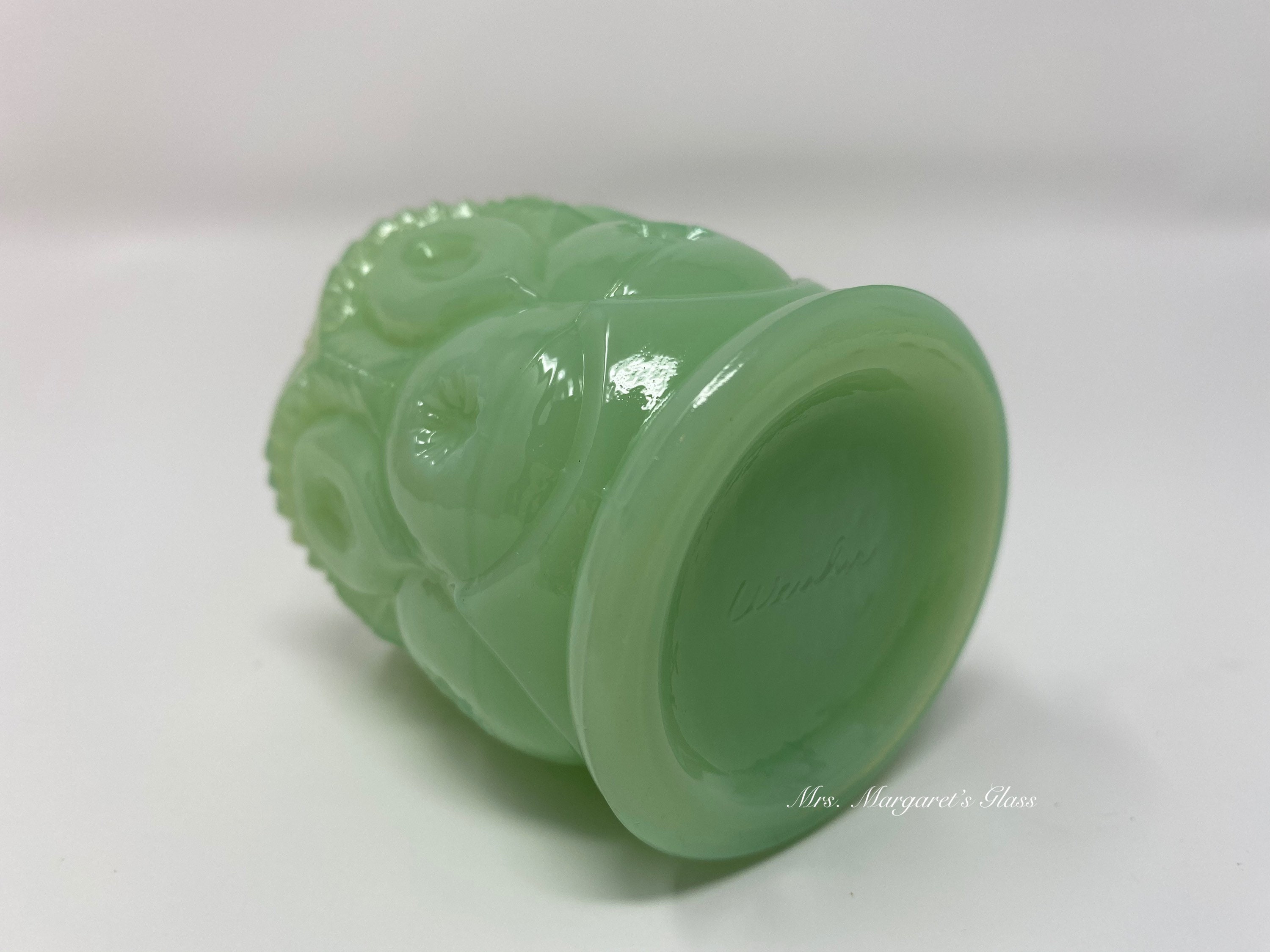 Weishar Glass Jadeite Uranium Glow Moon & Stars Toothpick Holder