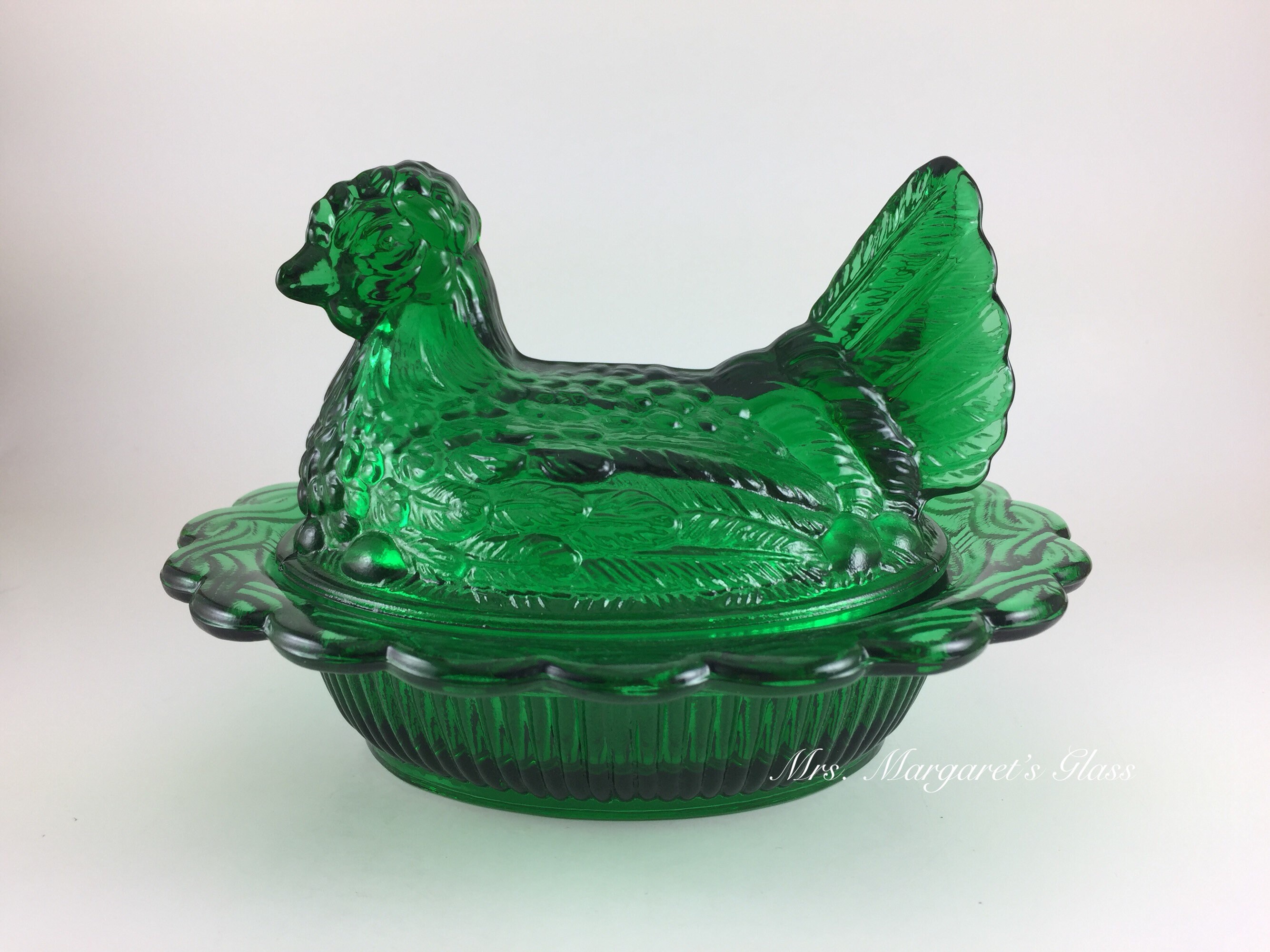Mosser Glass Hunter Emerald Green Hen On Nest