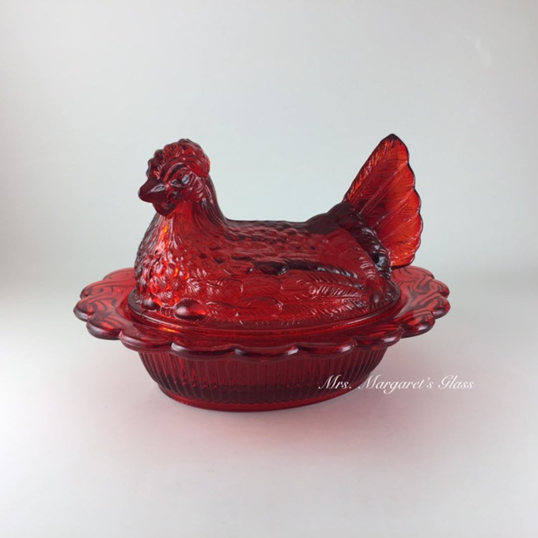 Mosser Glass Ruby Red Hen on Nest - Etsy