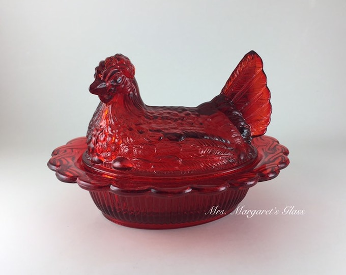 Mosser Glass Ruby Red Hen on Nest - Etsy