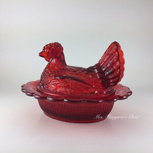 Mosser Glass Ruby Red Hen on Nest - Etsy