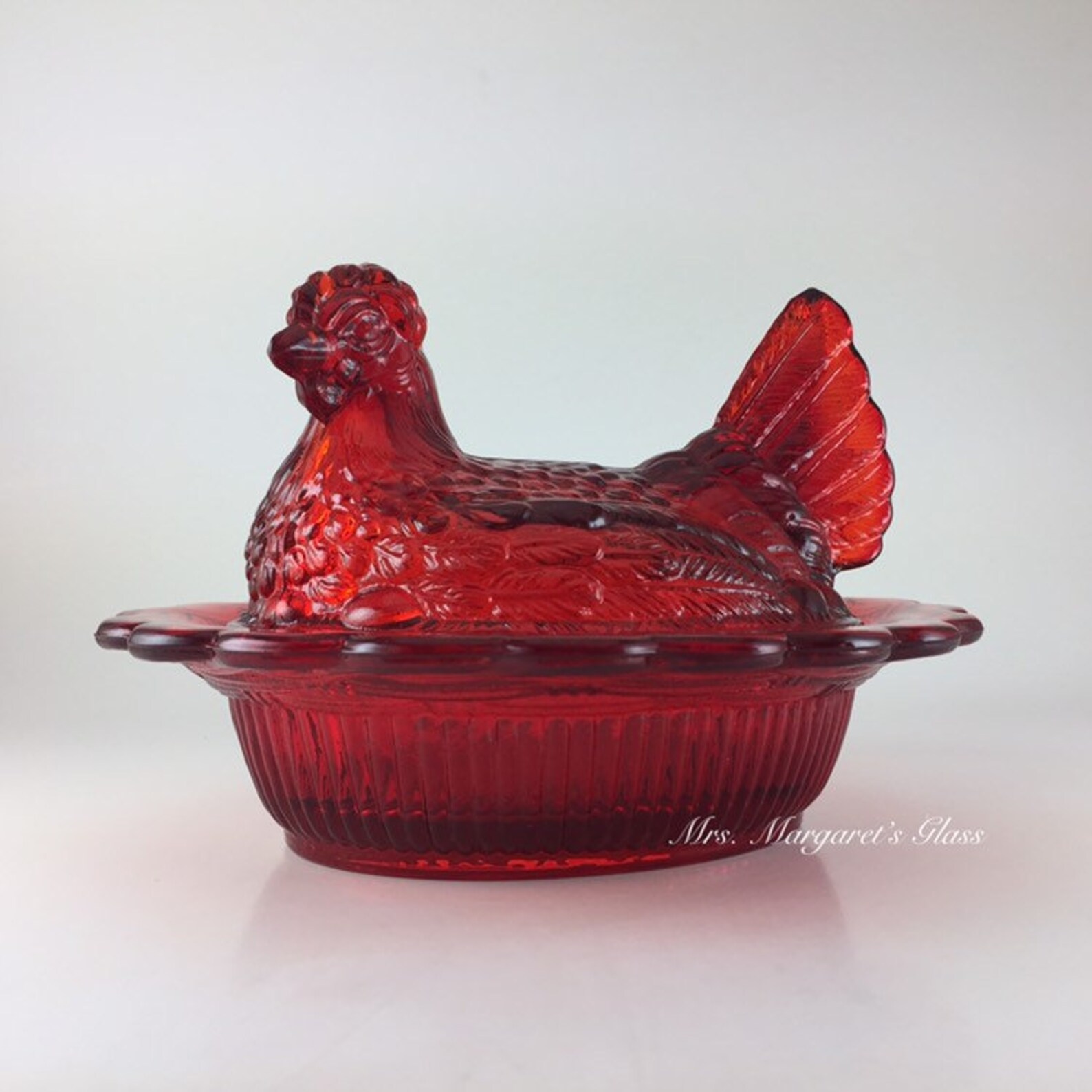 Mosser Glass Ruby Red Hen on Nest - Etsy