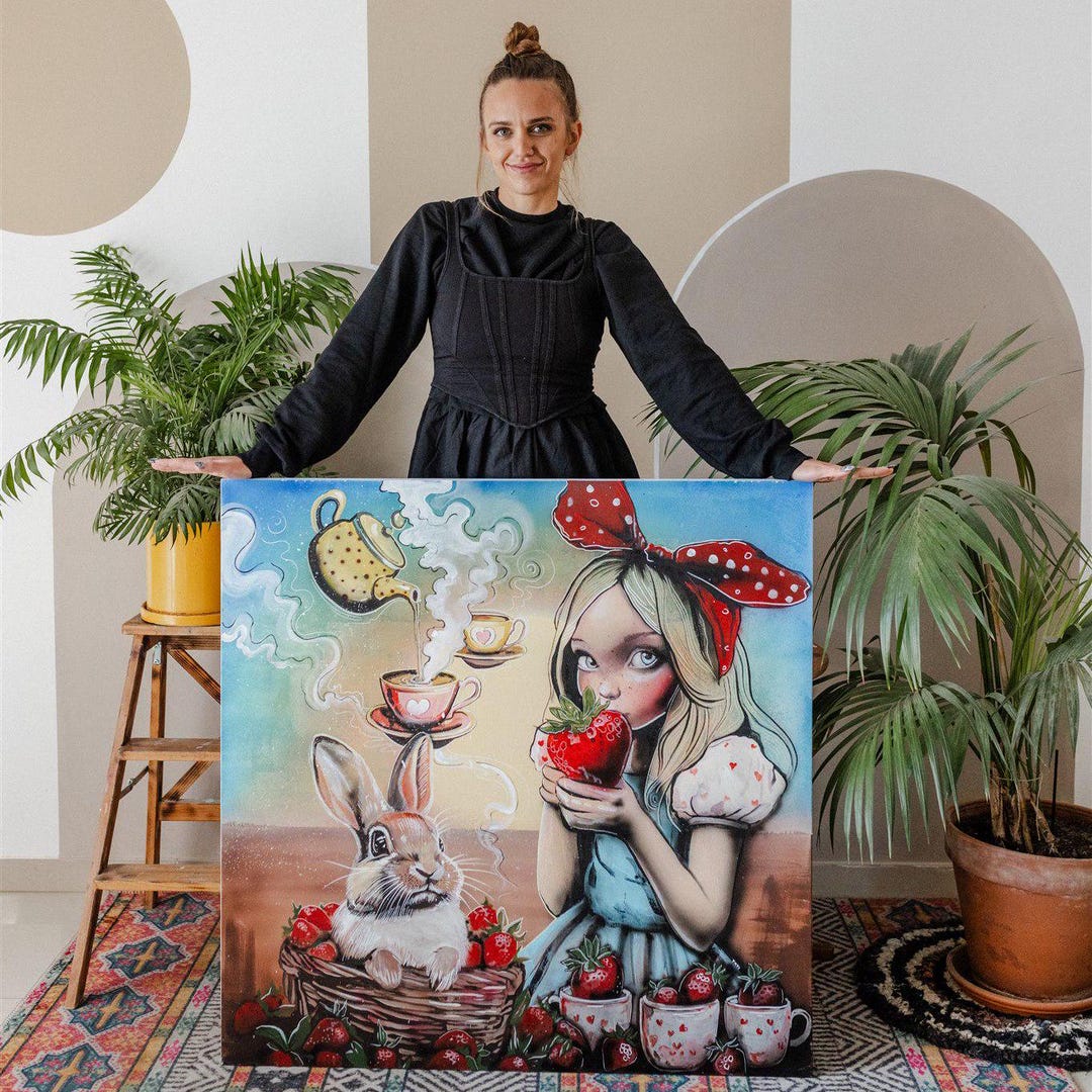 Alice in Wonderland Original Painting - Large 37x37" Acrylic on Canvas ...
