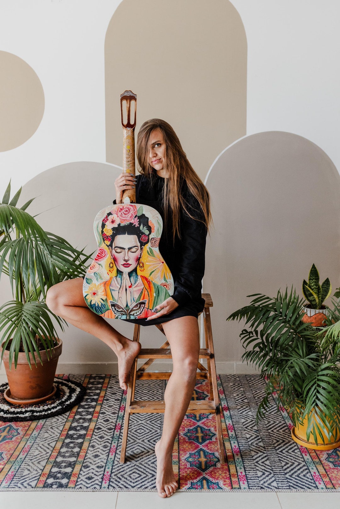 Frida Kahlo Hand-painted Guitar, Buddha Wall Art Decor, Unique ...
