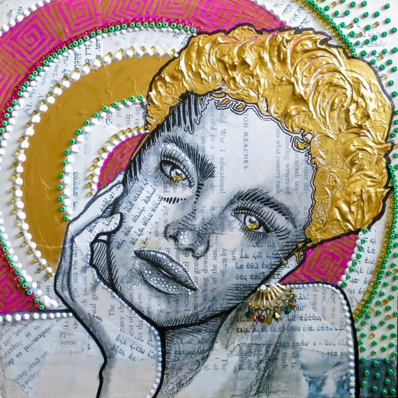 Bead Portrait Golden Hair Woman Portrait Original Painting - Etsy