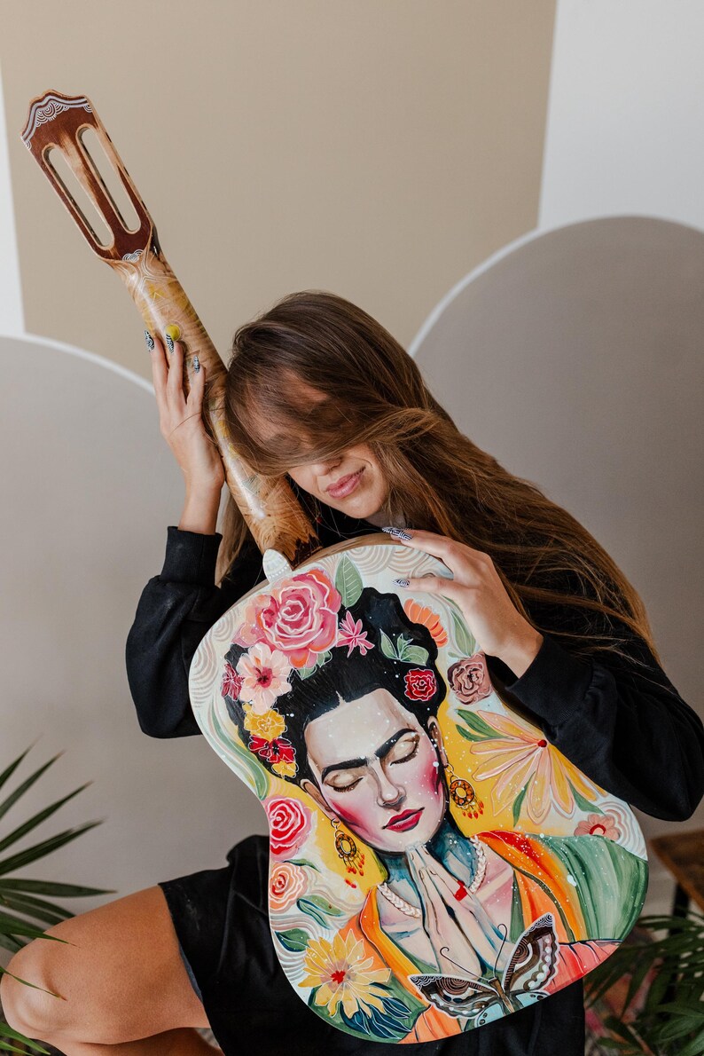 Frida Kahlo Hand-painted Guitar, Buddha Wall Art Decor, Unique ...