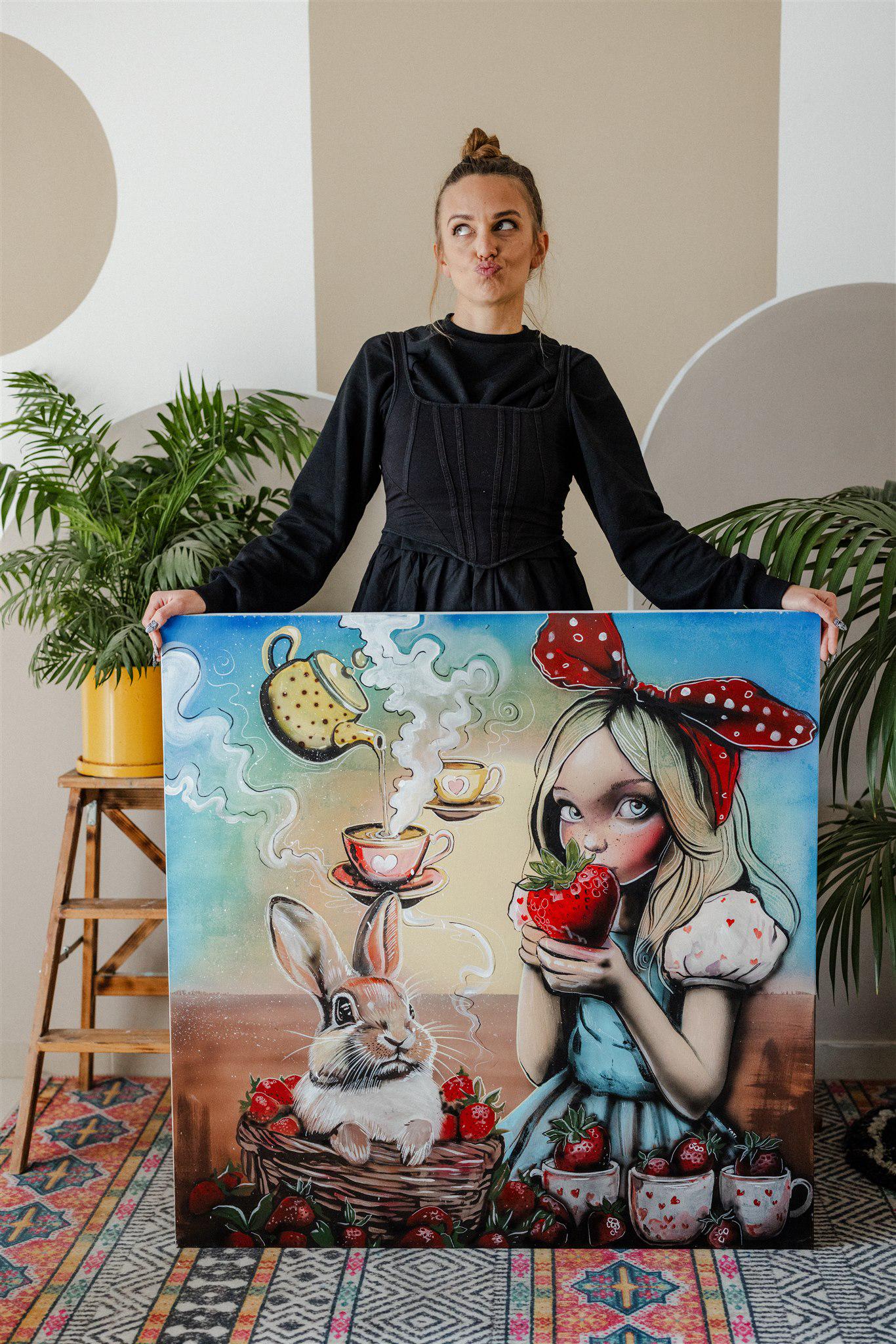 Alice in Wonderland Original Painting - Large 37x37" Acrylic on Canvas ...