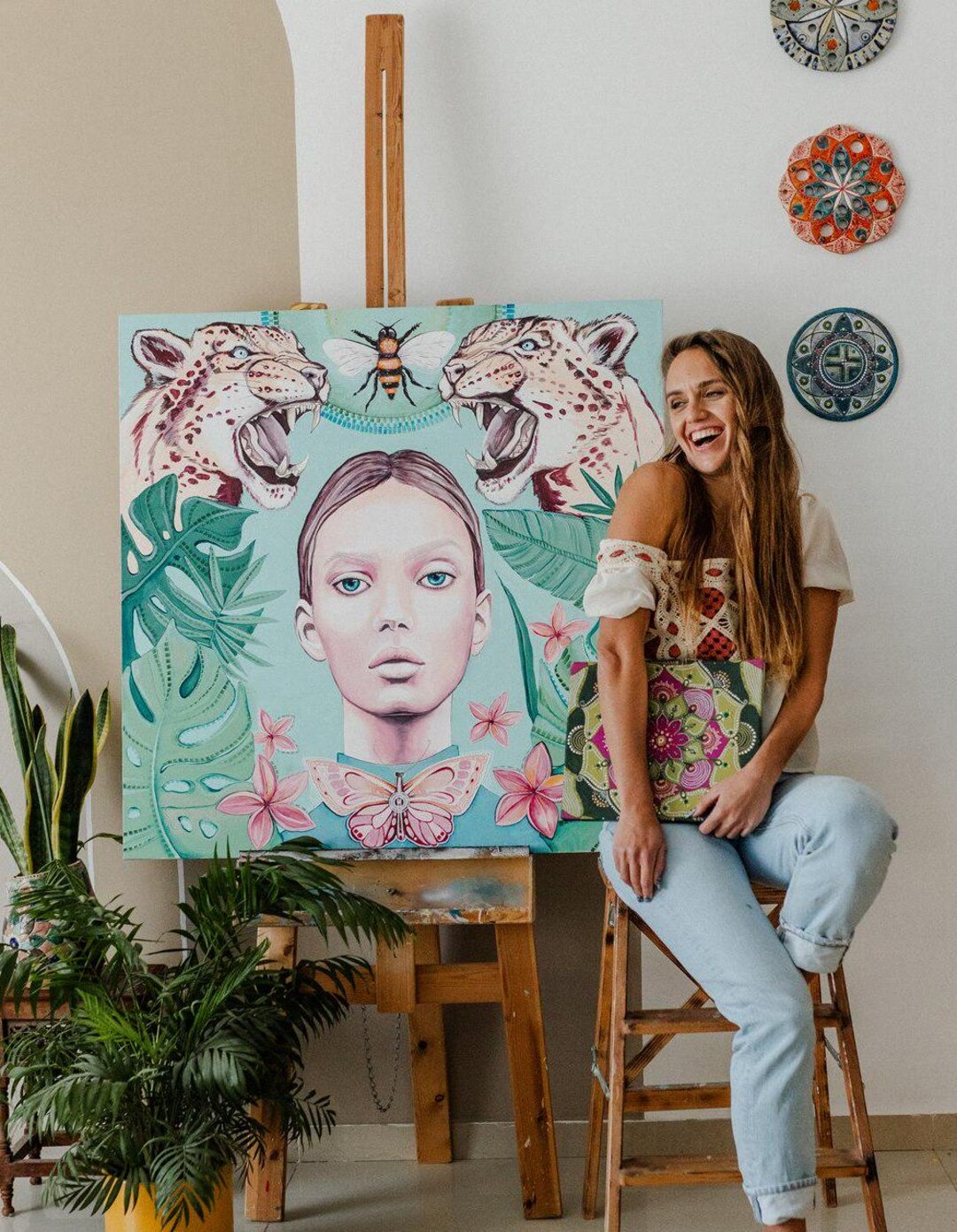 Queen of the Leopards Original Painting – Large 37x37 Inch Acrylic on ...