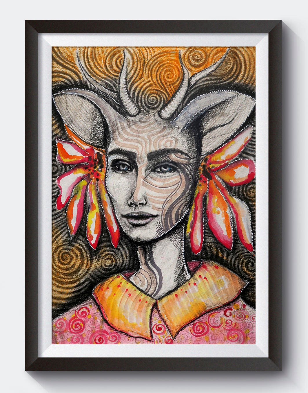 Female Art in Frame Original Fantasy Painting Woman Portrait - Etsy