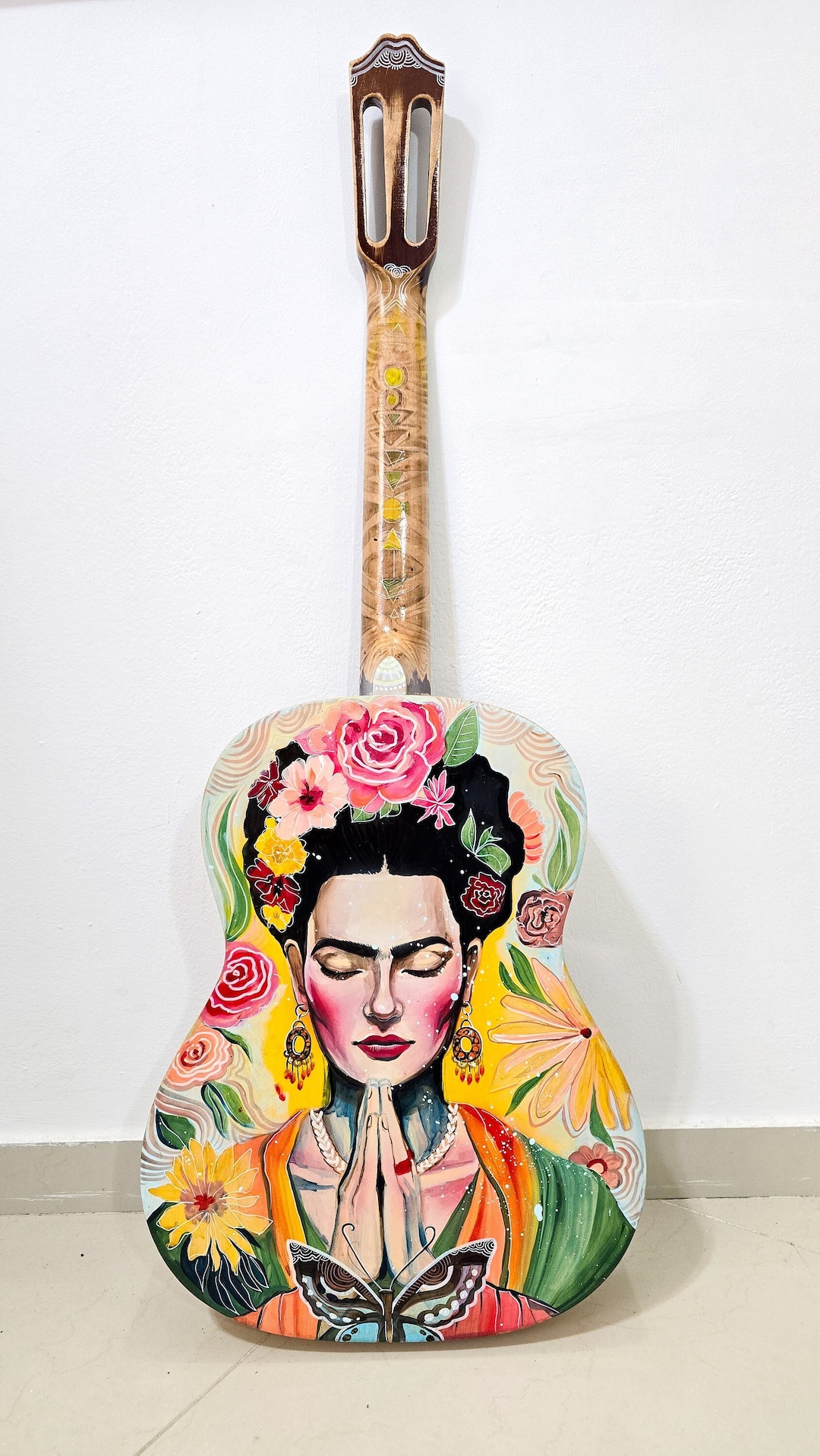 Frida Kahlo Hand-painted Guitar, Buddha Wall Art Decor, Unique ...