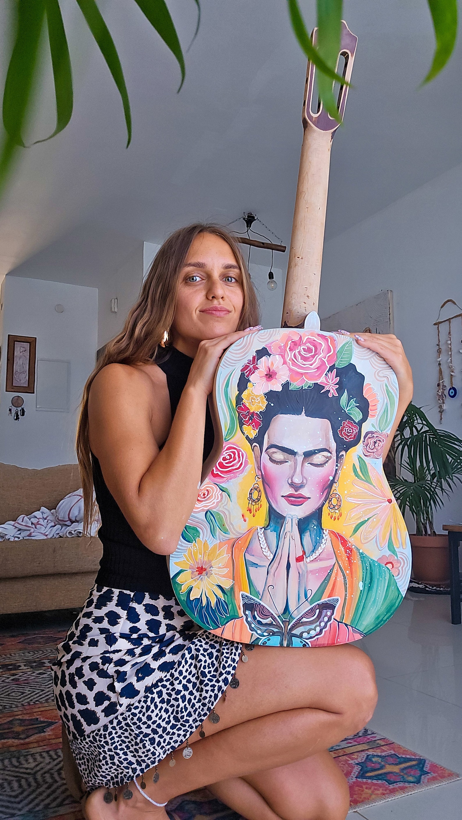 Frida Kahlo Hand-painted Guitar, Buddha Wall Art Decor, Unique ...
