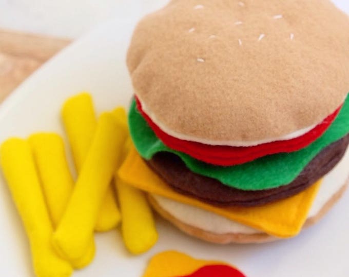Felt Hamburger Bun, Tomato, Lettuce, Burger Patty, Cheese Pretend Play ...