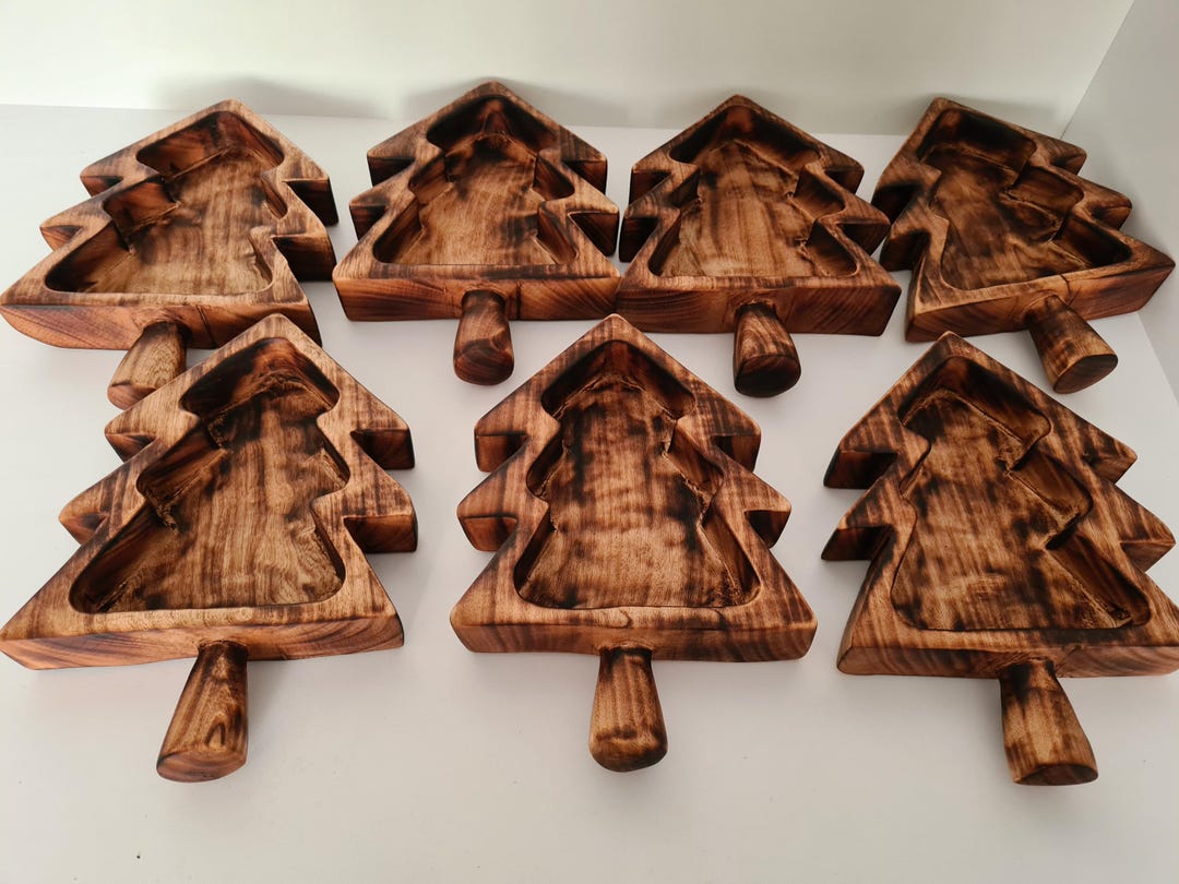 A Set of 5 Christmas Tree Bowls. Naturally Stained Wood. Size is 10long ...