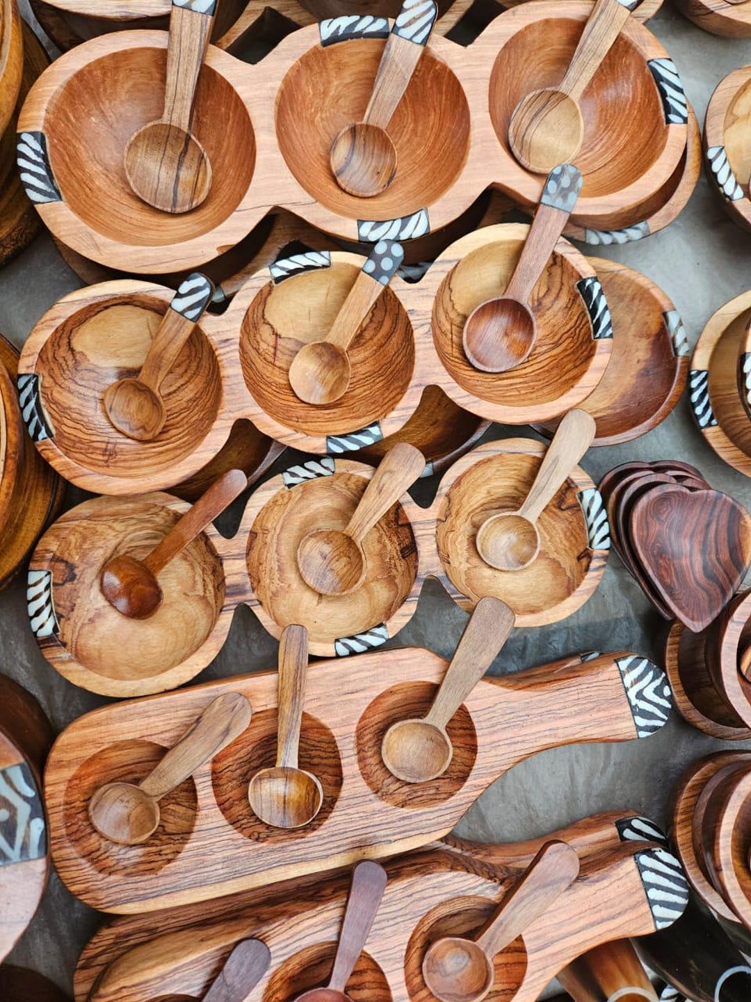 Wooden Spice Bowls, 6 Spice Containers, Size 3" by 1.5" Bowls, Vintage ...