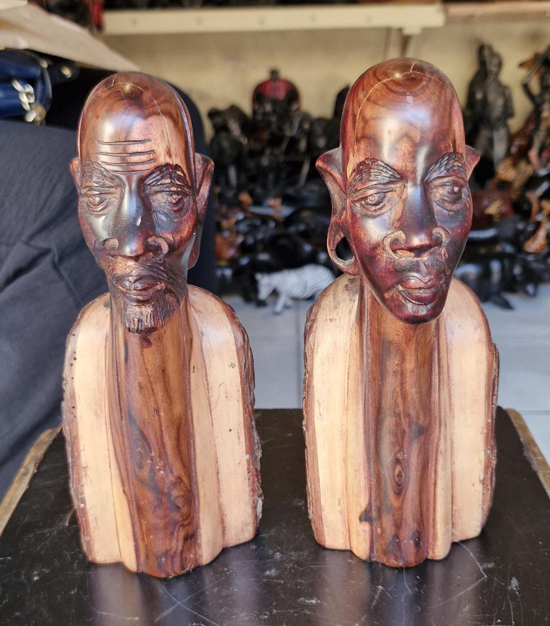 Hand-carved Old Couple Sculpture, Vintage Wooden Figurine, Artisan Home ...