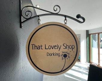 Metal Bracket Projection Sign With Wooden Hanging Sign and Custom Laser ...