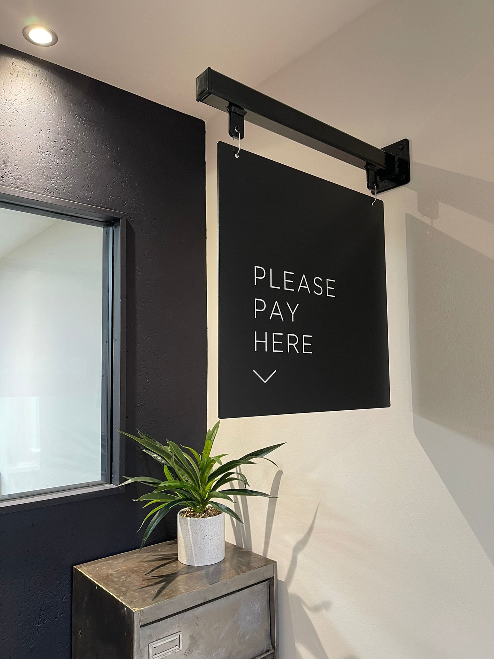 Metal Bracket Projection Sign With Wooden Hanging Sign and Custom Laser ...