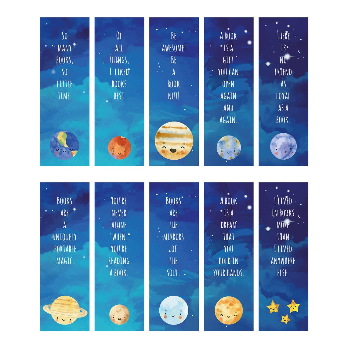 Printable Quote Watercolor Design Bookmark Set, Motivational and ...