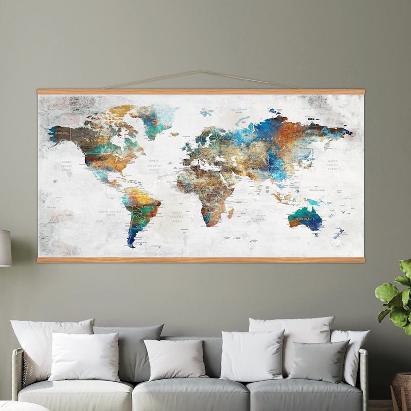 World Map Painting - Etsy