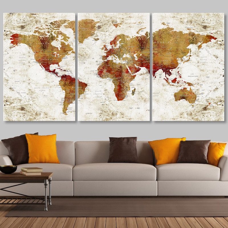 World Map Wall Decor - Etsy