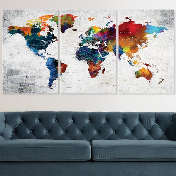 World Map Canvas - Etsy