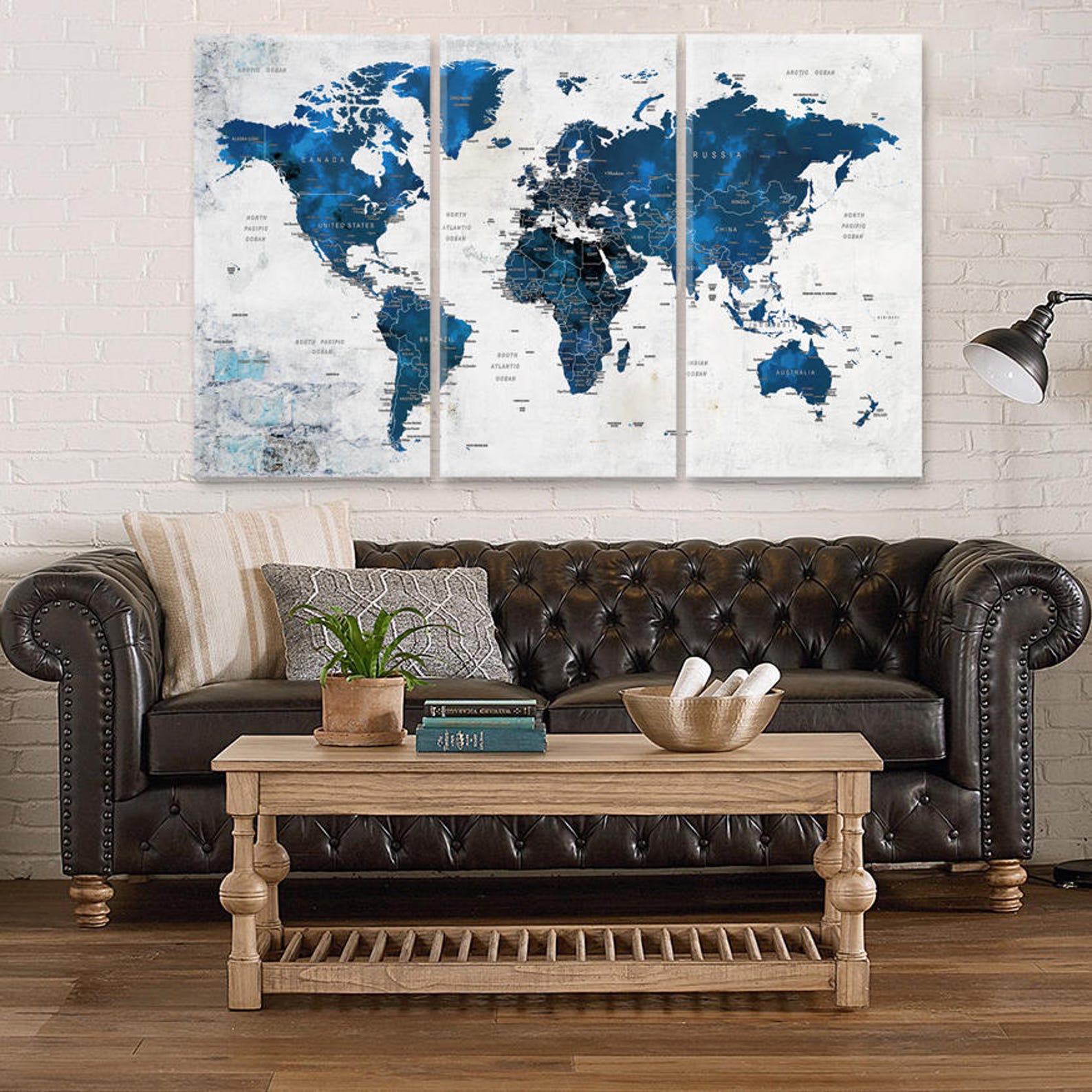 World Map Canvas Push Pin Travel Map Navy Blue World Map - Etsy