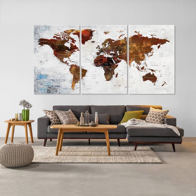 World Map Canvas Push Pin Travel Map Large World Map Decor - Etsy